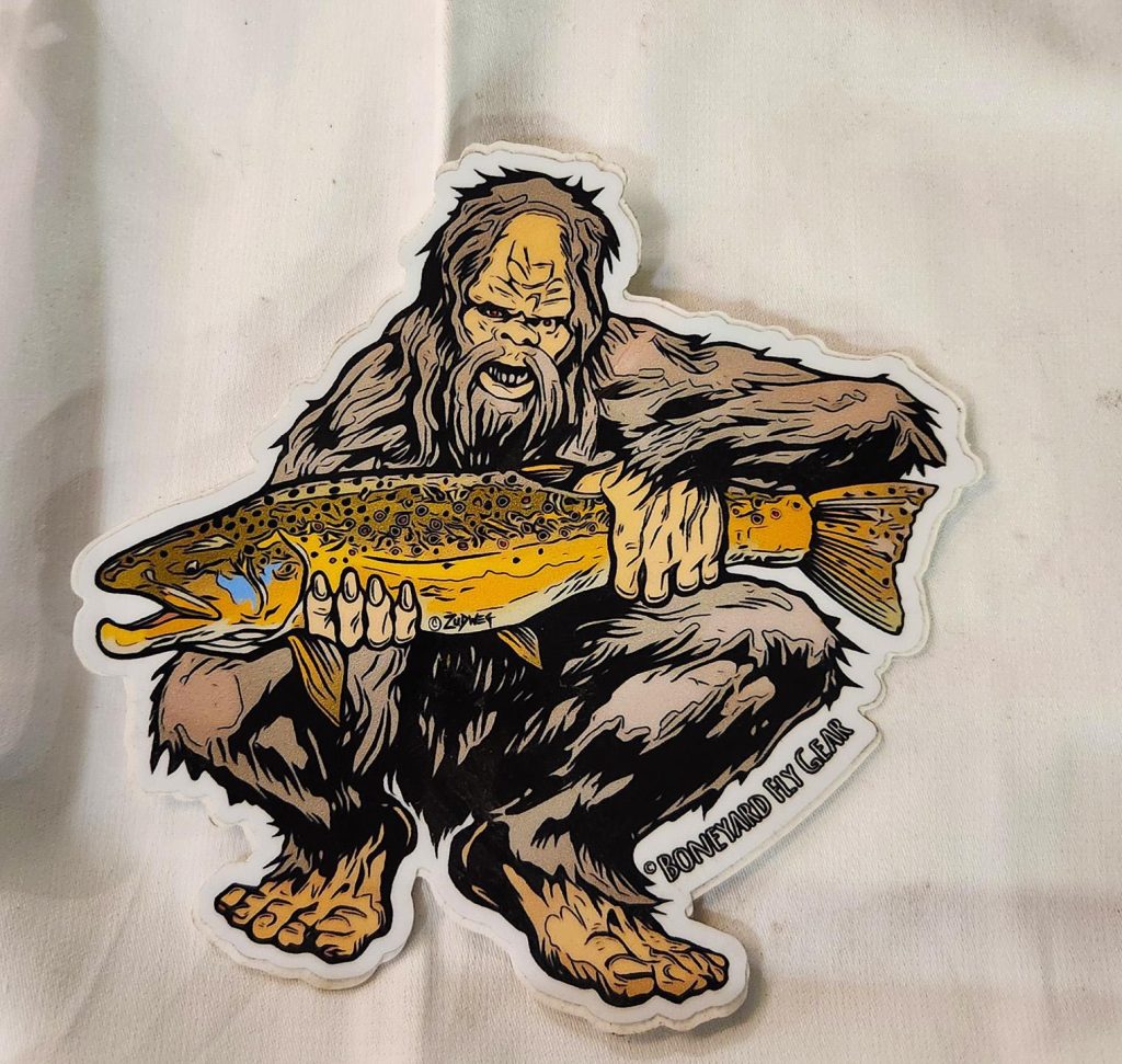 BoneYard Fly Gear – Sasquatch Holding Fish – Sticker | Stealth Craft Boats